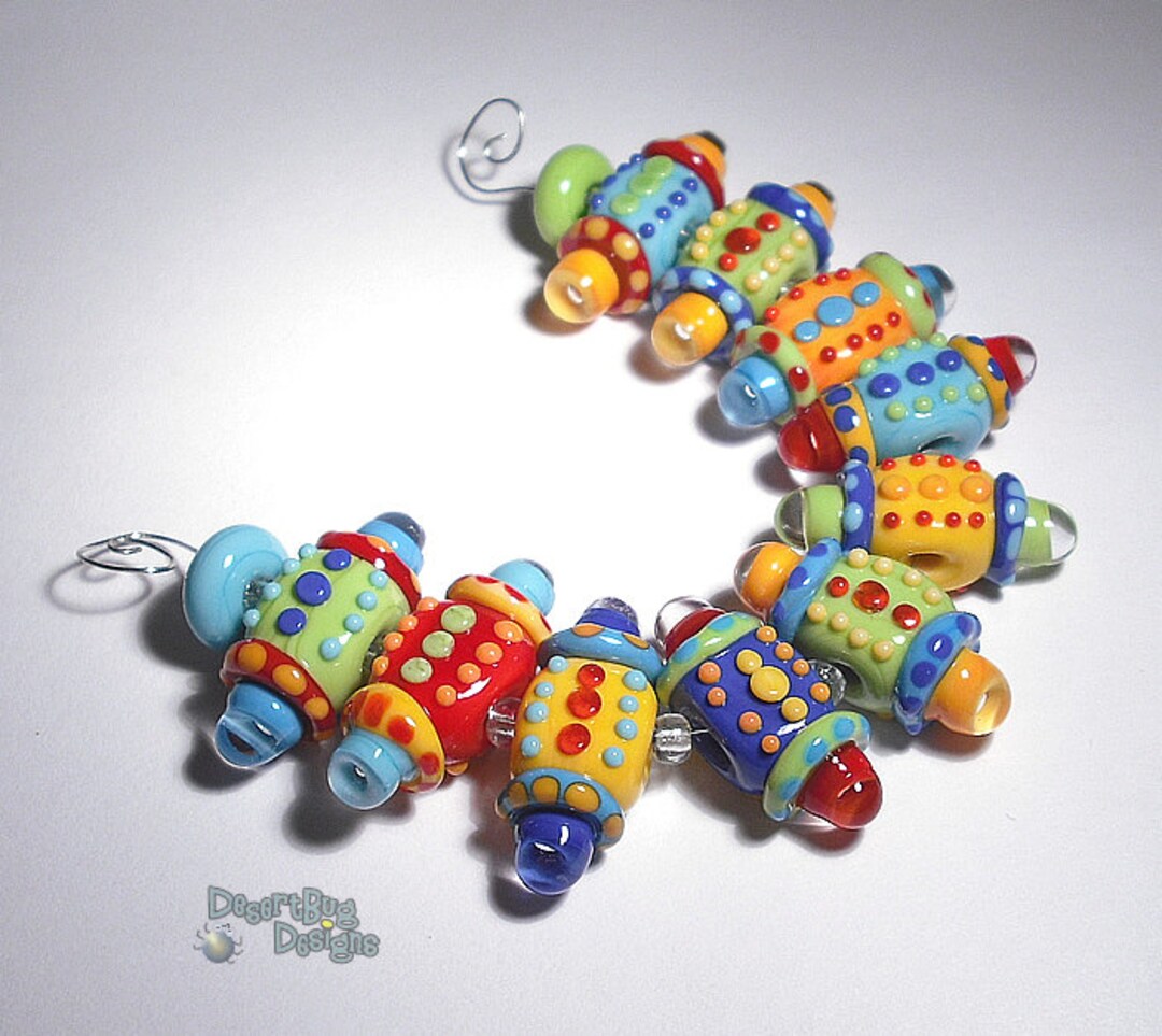 COLOR TOGGLES Lampwork Beads Handmade Red Blue Green Yellow Bright ...