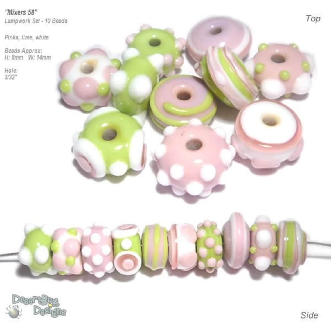 FLIRTY MIXERS Lampwork Beads Handmade - Pretty Colors Pink Lime Green ...