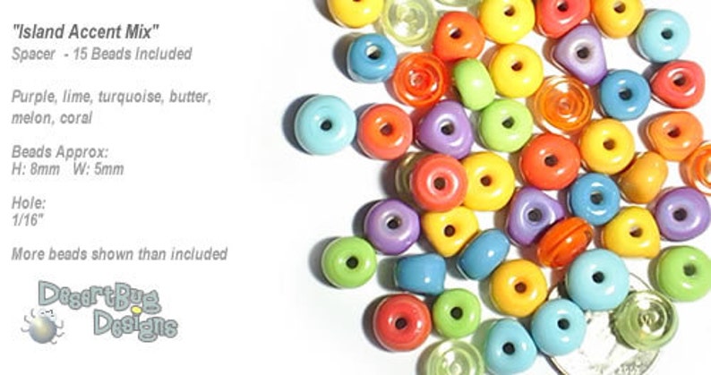 ACCENT Handmade Lampwork Beads 15 Spacers Island Mix by Desertbug ...