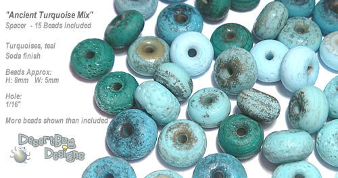ACCENT Handmade Lampwork Beads 15 Spacers Ancient Turquoise Blue Rustic ...