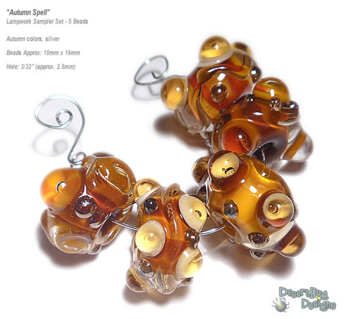 AUTUMN SPELL Lampwork Beads Handmade Sienna Red Ivory Squash Brown Fall ...