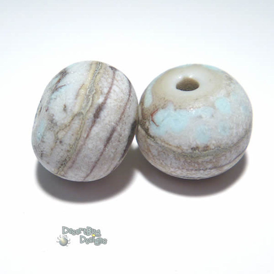 PAIRS 142 Lampwork Bead Pair Handmade - Matte Soda Finish - Slate Aqua ...