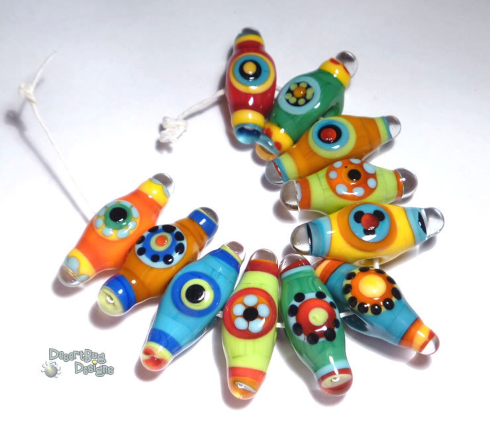 COLOR TOGGLES Lampwork Beads Handmade Bright Colors in Red Yellow Blue ...
