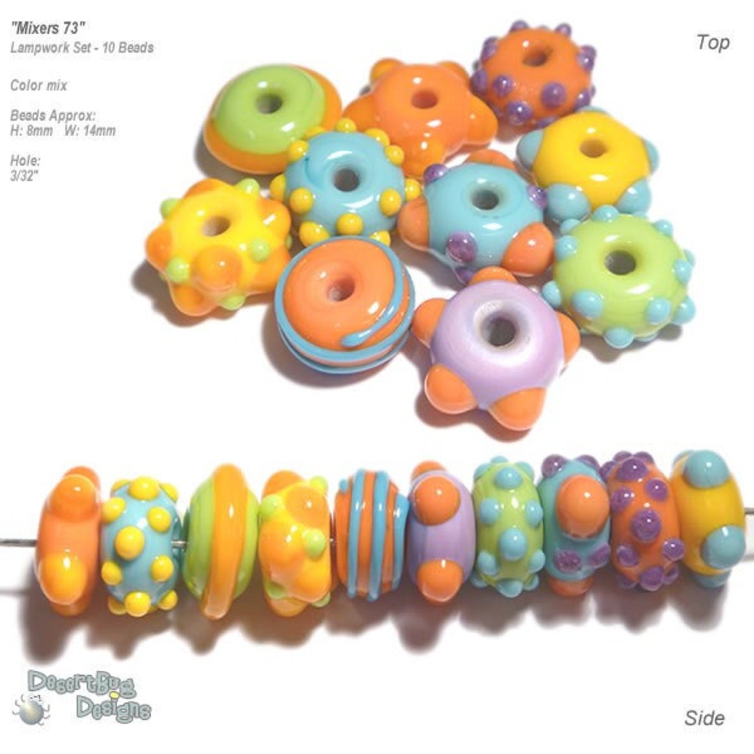 ISLAND MIXERS Lampwork Beads Handmade - Bright Coral Yellow Lime Blue ...