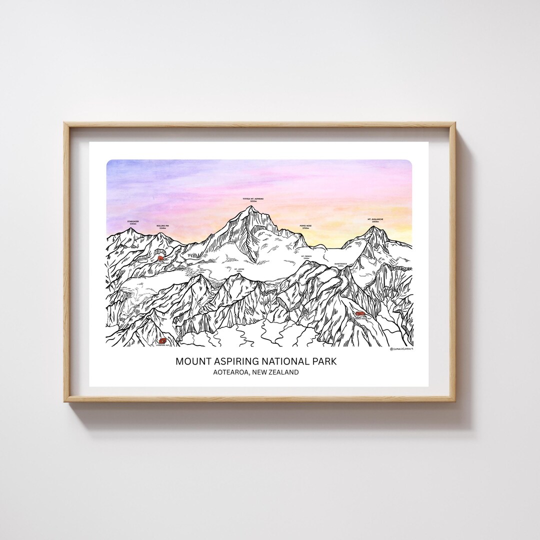 Mount Aspiring National Park - Illustration / Art Print / Travel Poster ...