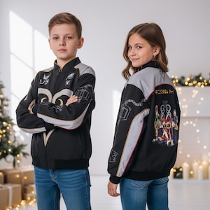 Disney Kingdom Hearts Logo Bomber Jacket, Sora Donald Goofy on Throne ...