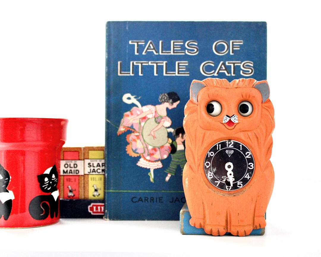 Vintage Mi-ken Cat Clock Piece - Vintage Orange Cat Clock - Vintage Mi ...