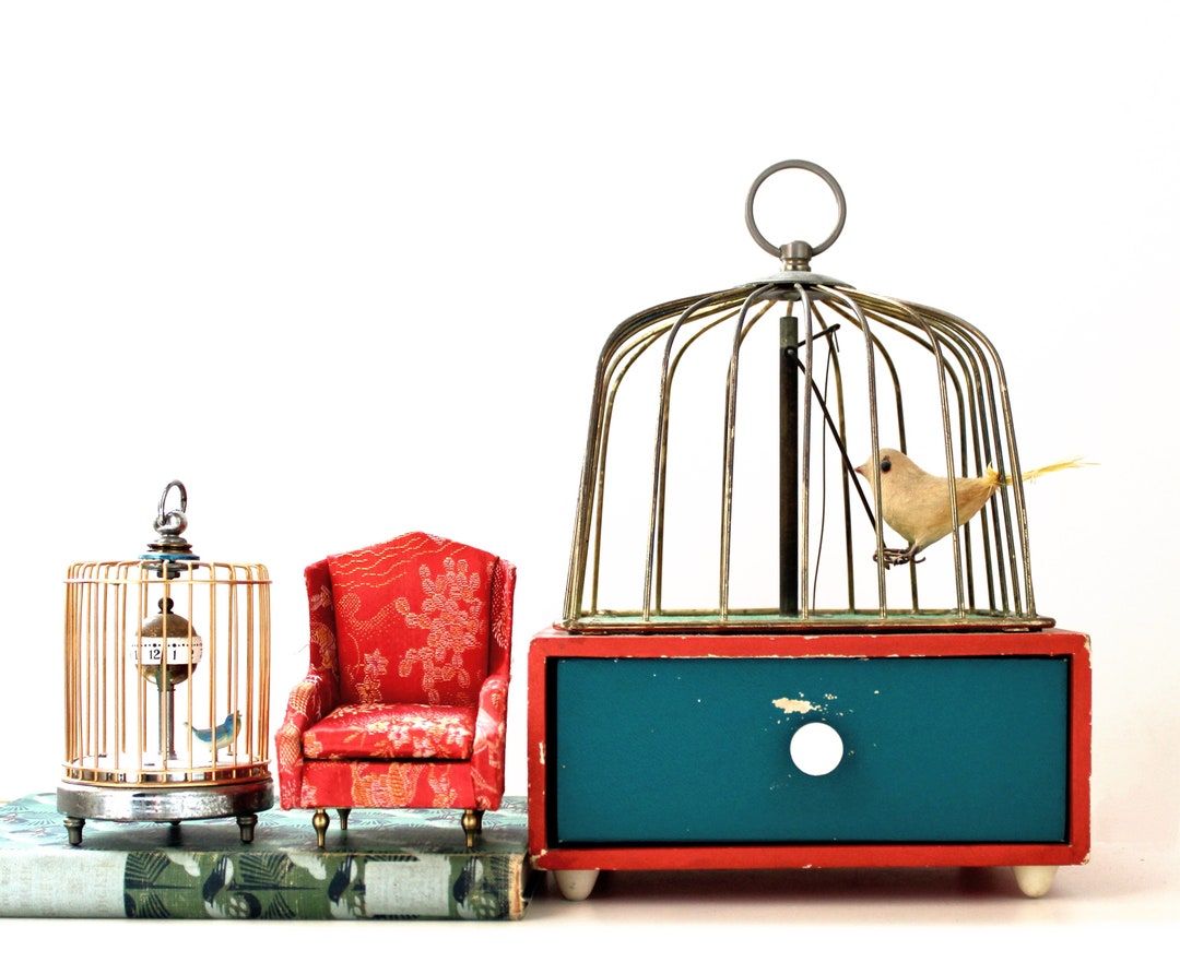 Vintage Bird Cage Music Box Vintage Moving Bird Cage Vintage Automated ...