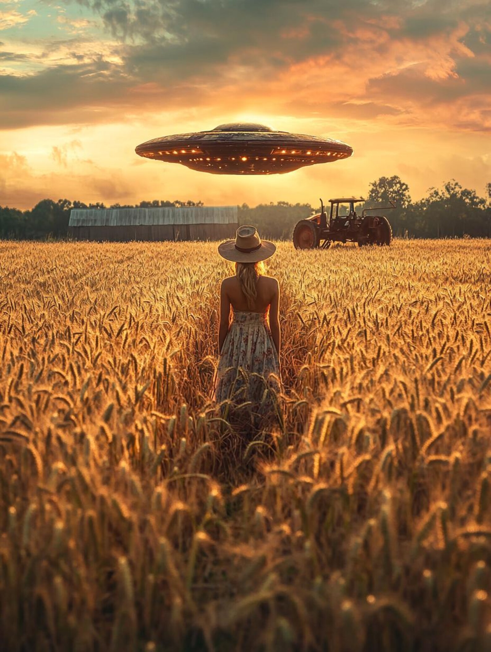 Fine Art Posters Farm Girl UFO Art, Alien Spaceship Poster ...