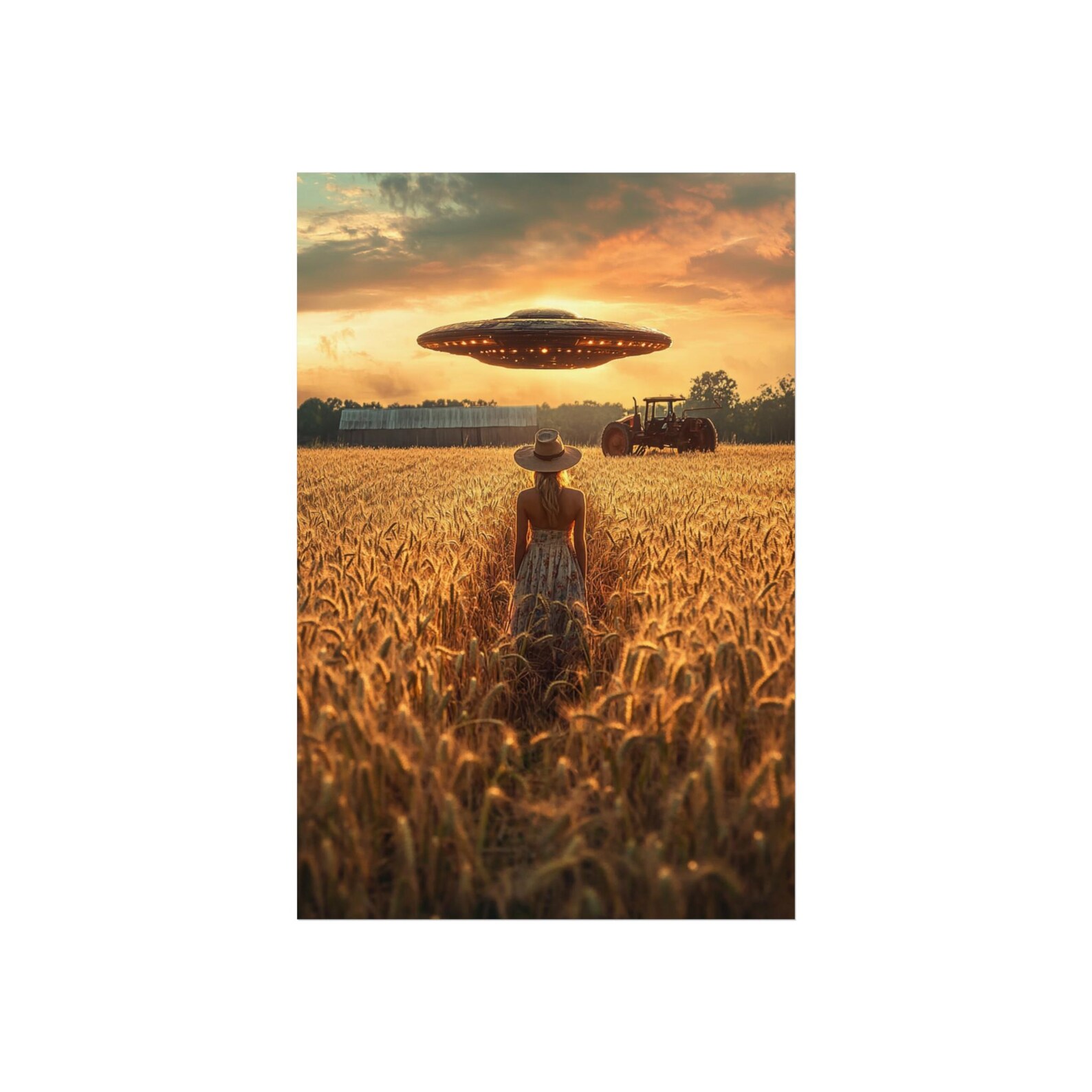 Fine Art Posters Farm Girl UFO Art, Alien Spaceship Poster ...