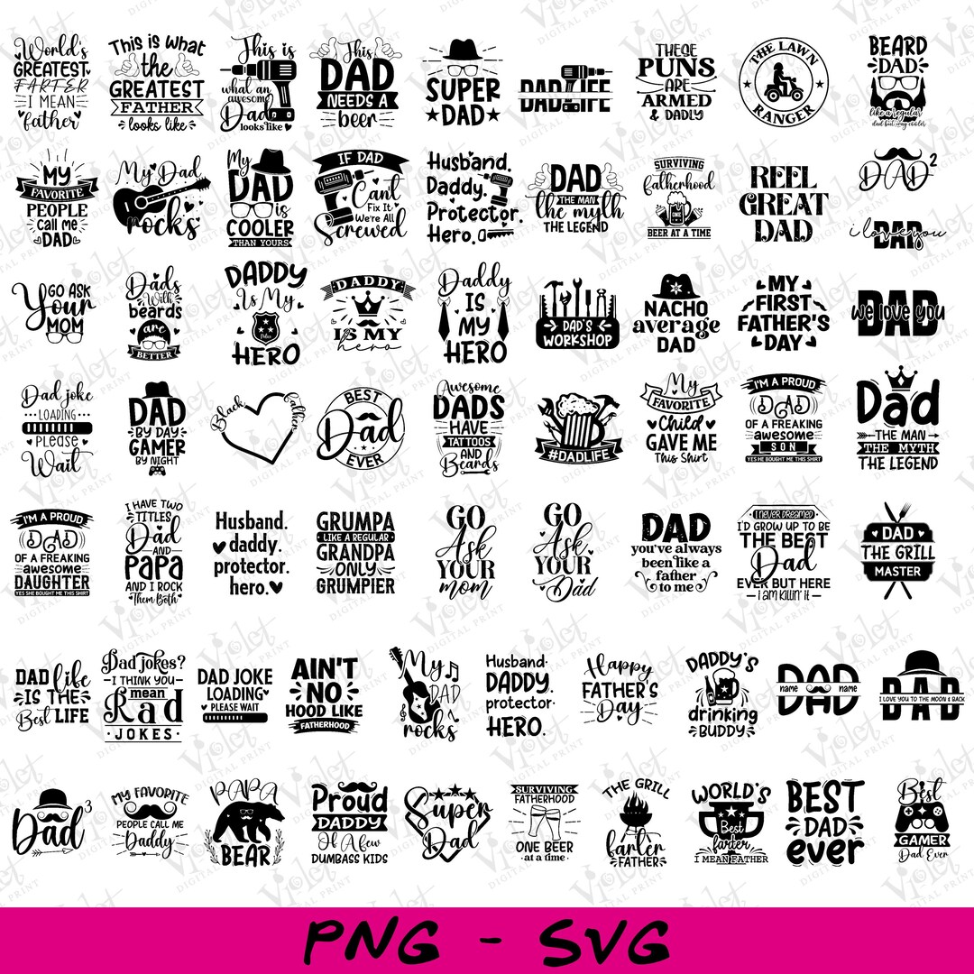 Big Father’s Day SVG Bundle, Dad Clipart, Funny Dad Quotes, Retro Papa ...