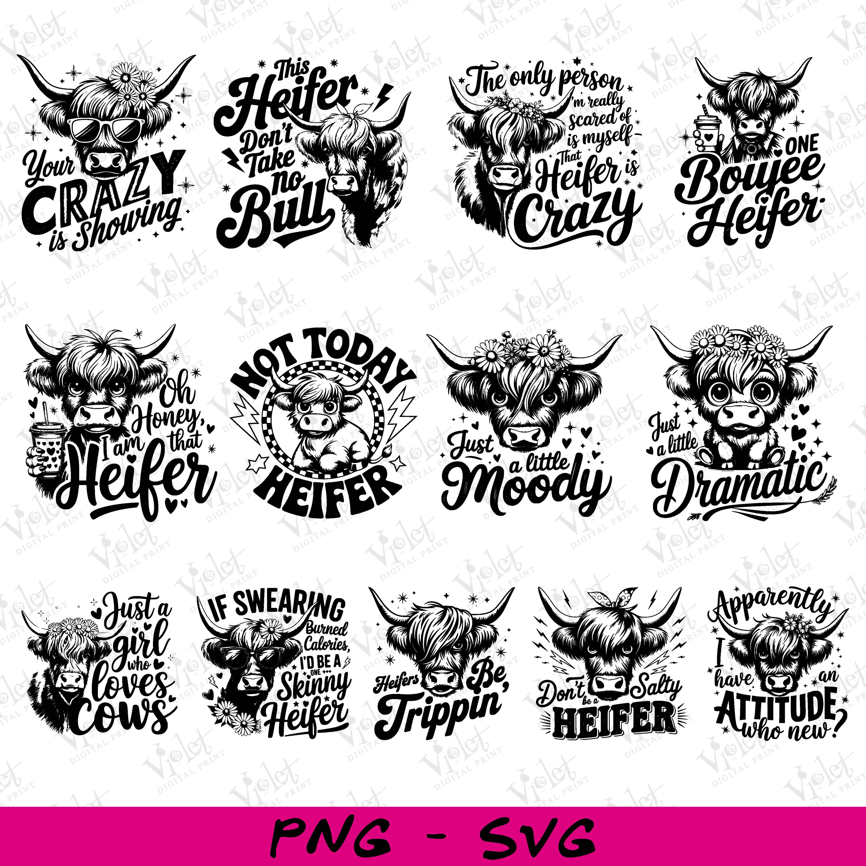 Funny Highland Cow SVG Bundle: Sassy Farm Animal Clipart (digital ...