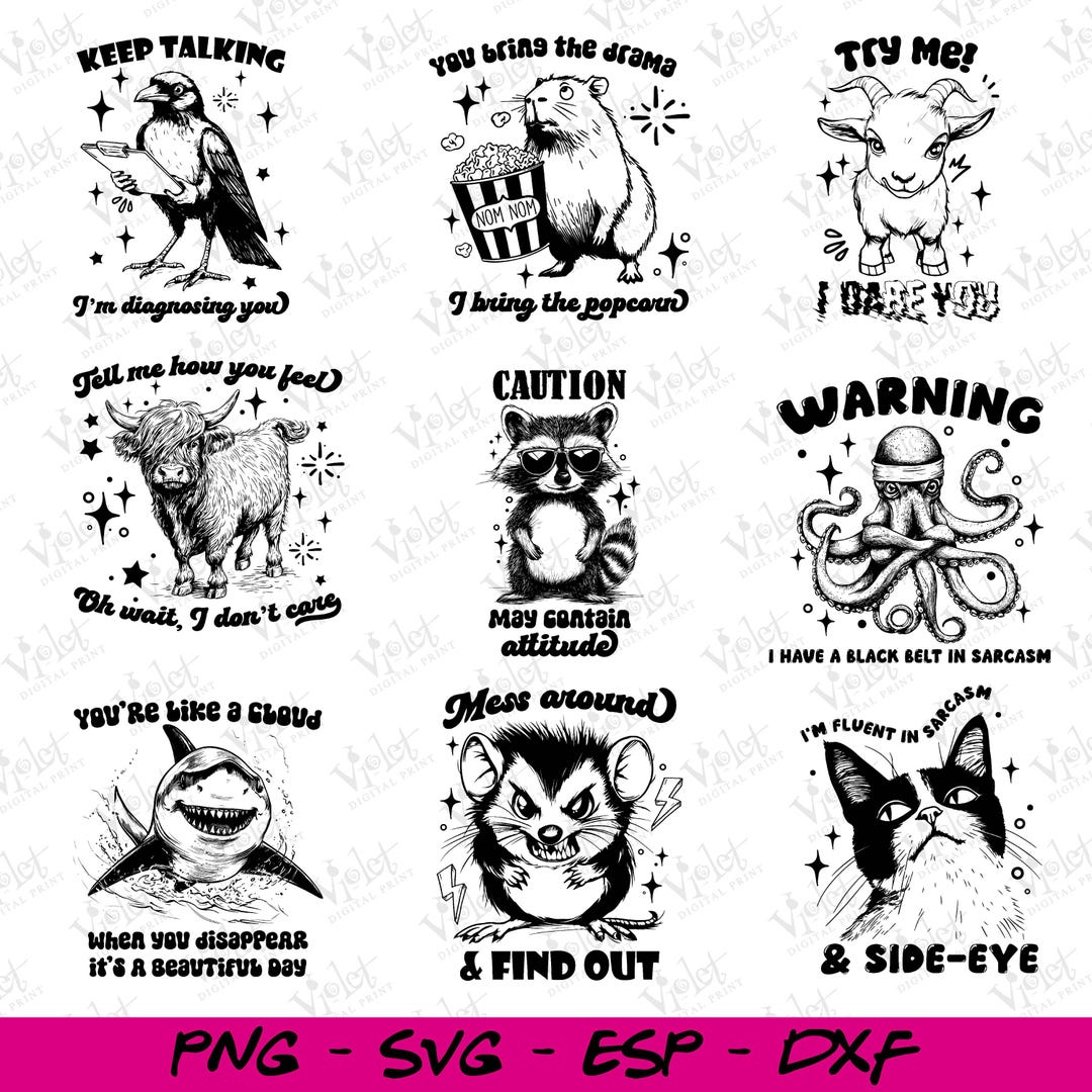 Funny Animal Quotes SVG Bundle: Sarcastic Clipart (digital Download - Etsy