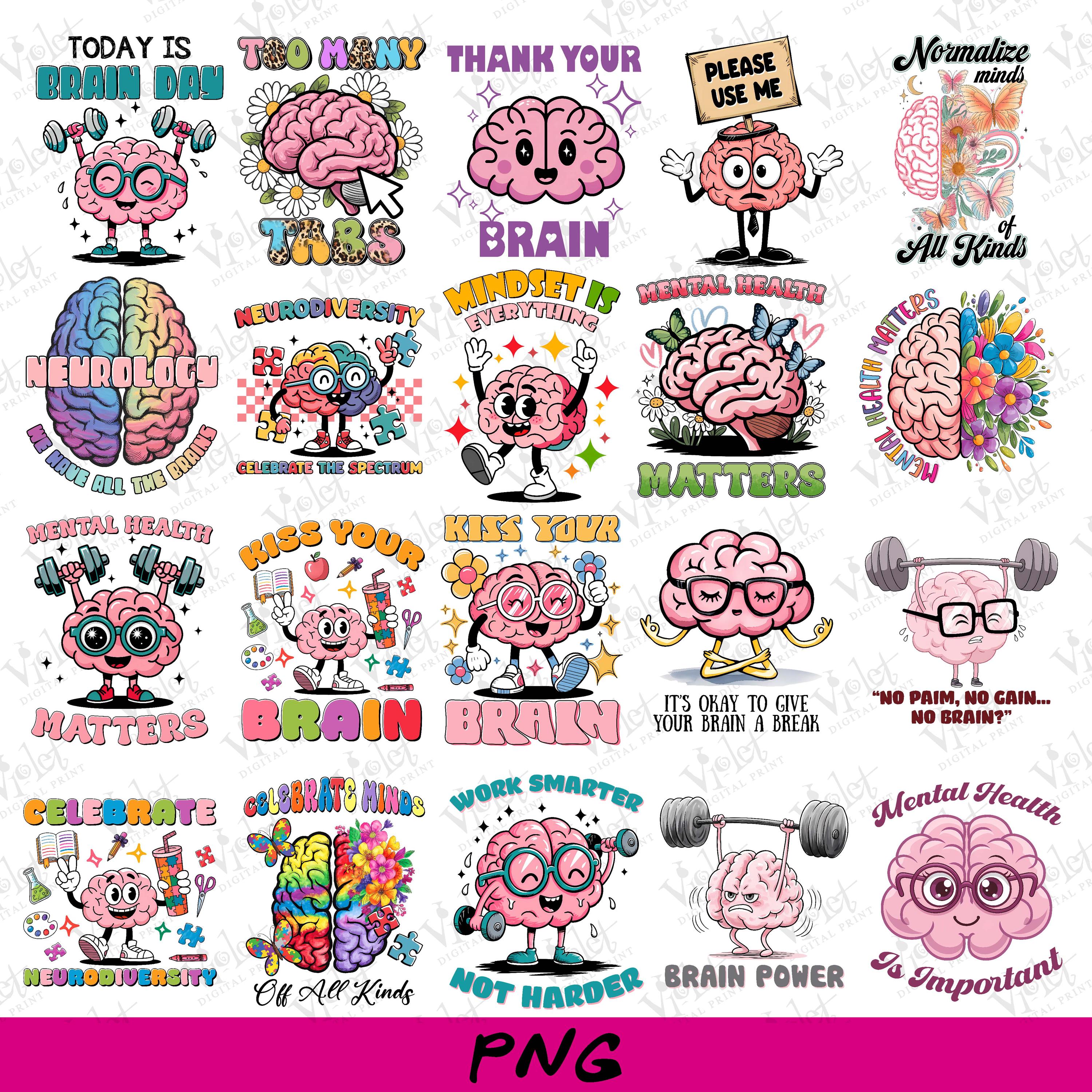 Psychedelic Brain Art PNG Bundle: Mental Health Clipart (digital ...