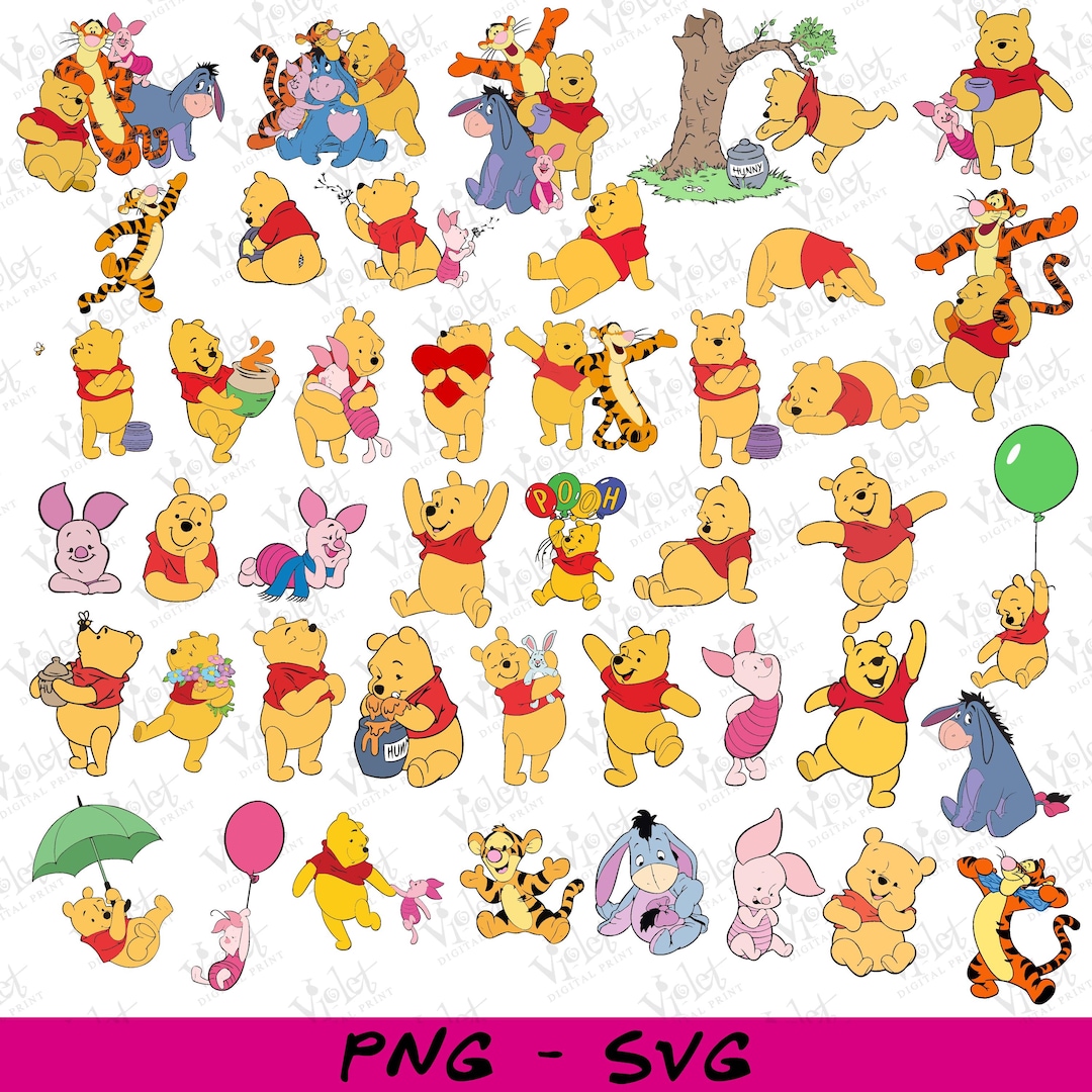 Winnie the Pooh Clipart Bundle: Colorful Nursery Art PNG (digital ...