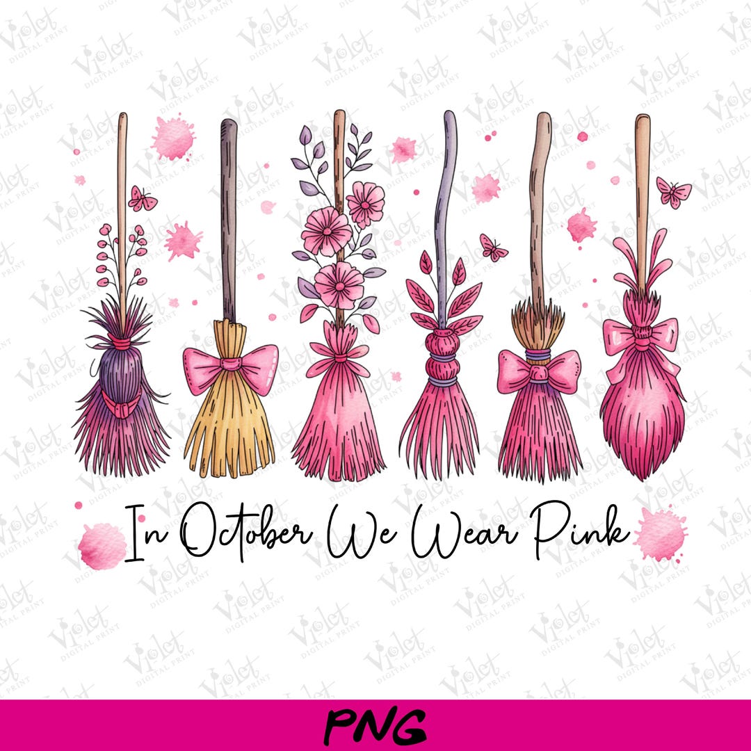Pink Ribbon Witch Broom PNG: Breast Cancer Awareness (digital Download ...