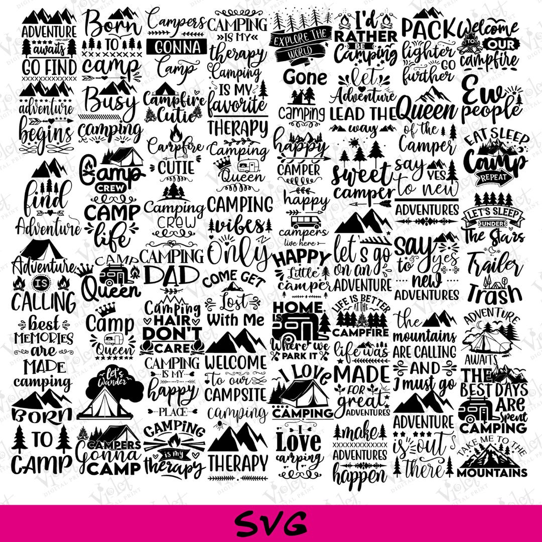 Summer Camp Adventure SVG Bundle – Camping Quotes, Tent, Mountains ...