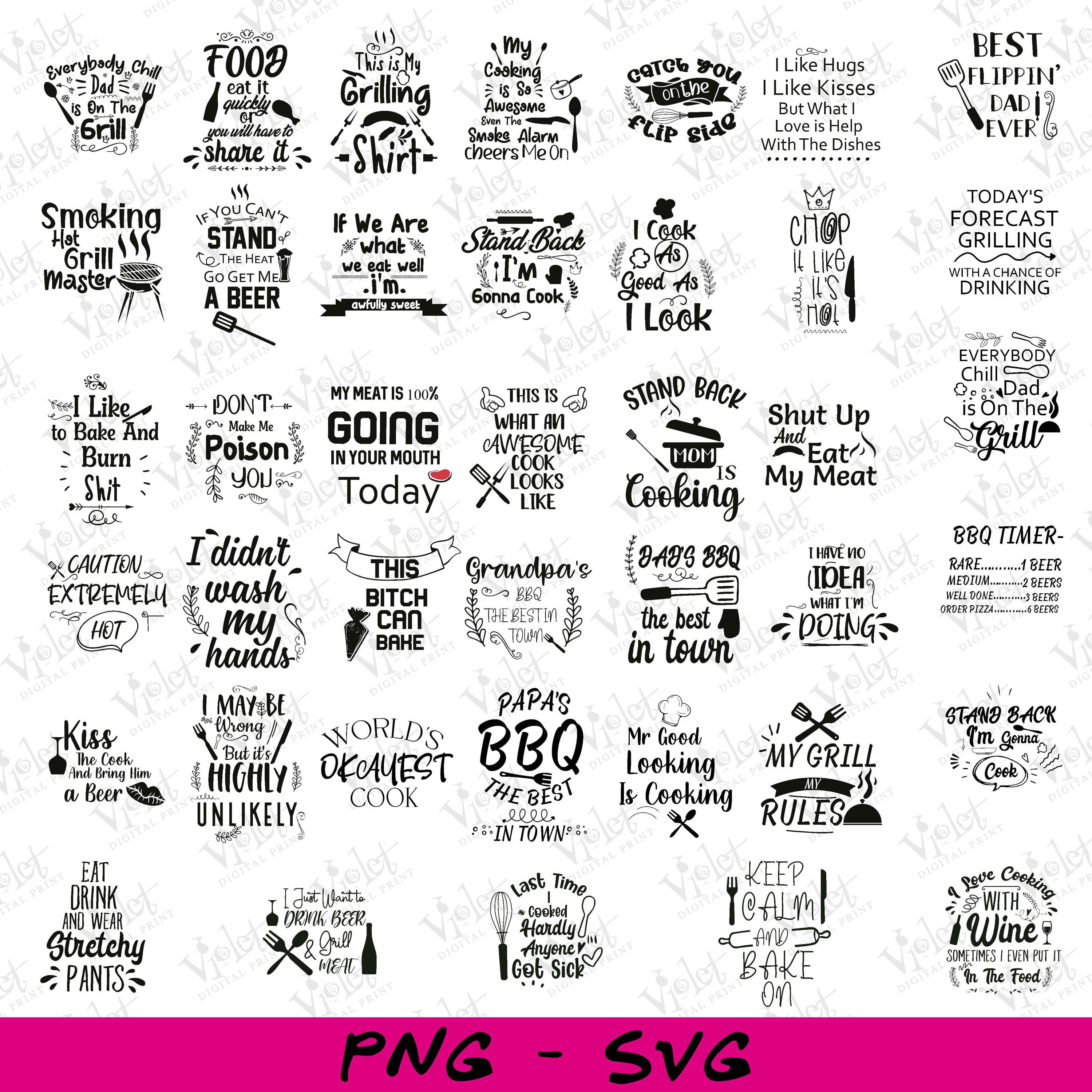 Apron Sayings SVG Bundle | 40 Funny Kitchen Quotes SVG | Cooking Baking ...