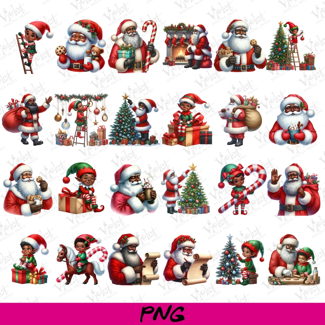African American Christmas Clipart Bundle | Black Santa PNG (digital ...