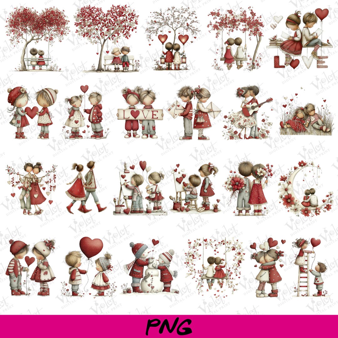 Lovers Valentines Day Clipart PNG Bundle, Romantic Couple Illustration ...