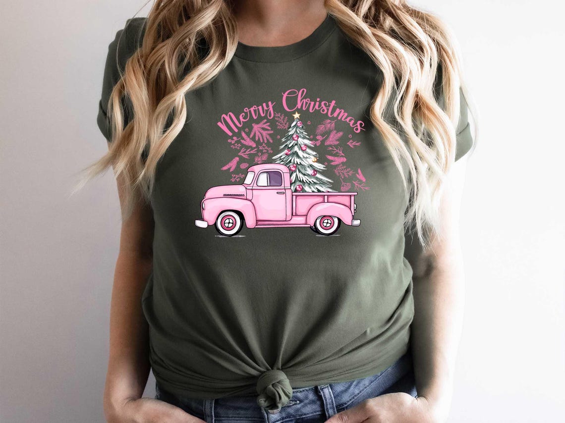 Christmas Tree Pink Truck Clipart: Retro Xmas Design (SVG PNG) - Etsy
