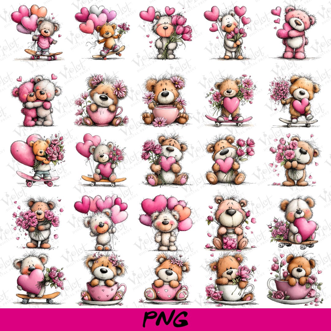 Valentine's Day Teddy Bear Clipart Bundle | Love PNG (digital Download ...