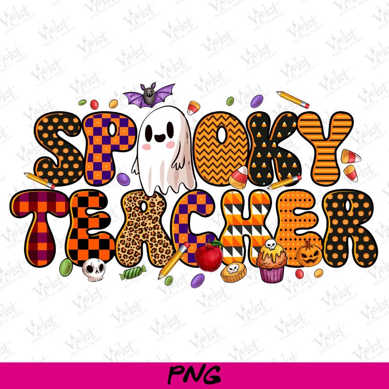Spooky Teacher Halloween PNG: Ghost Pumpkin Classroom Clipart (digital ...