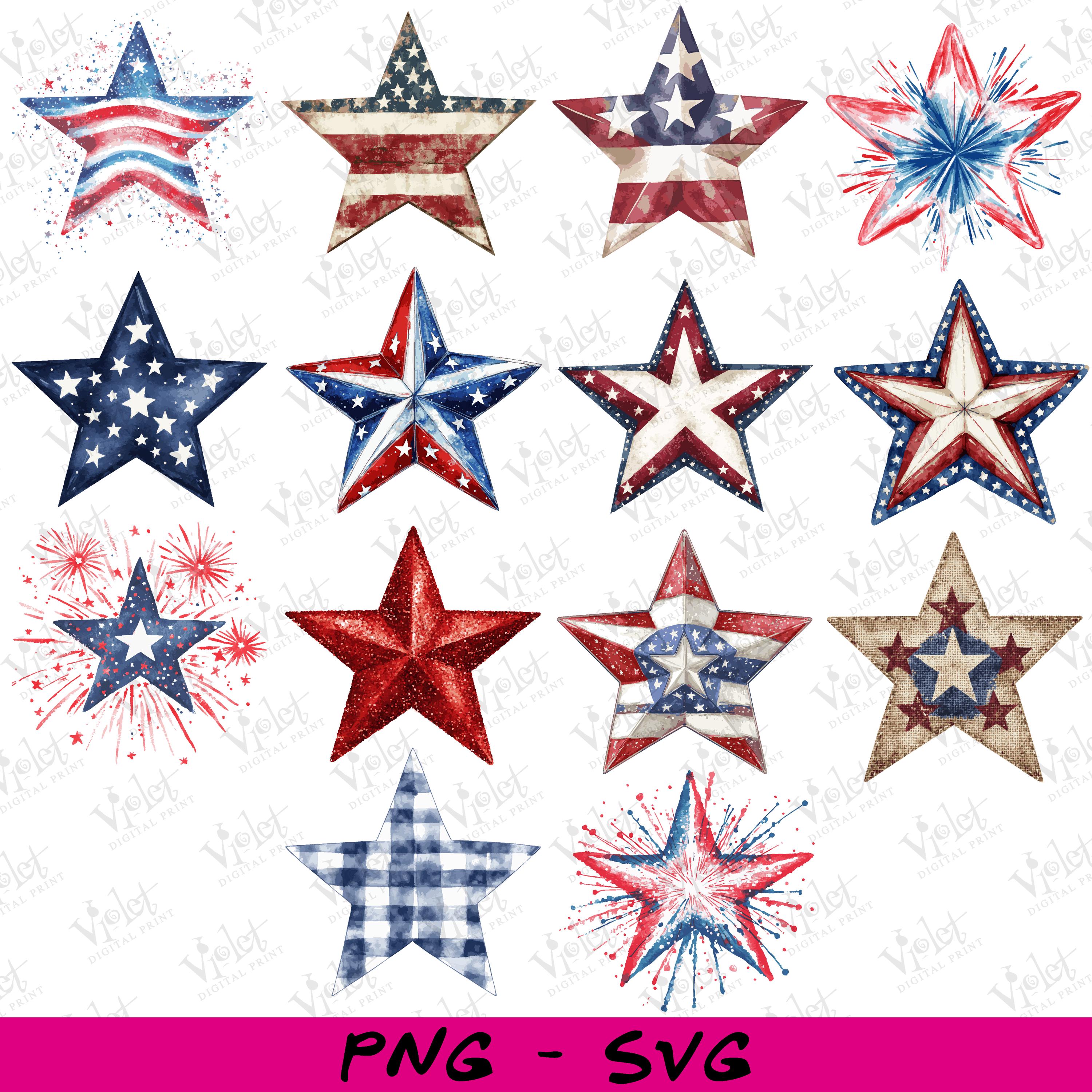 4th of July Stars PNG: Patriotic Clipart, Red White Blue USA (digital ...