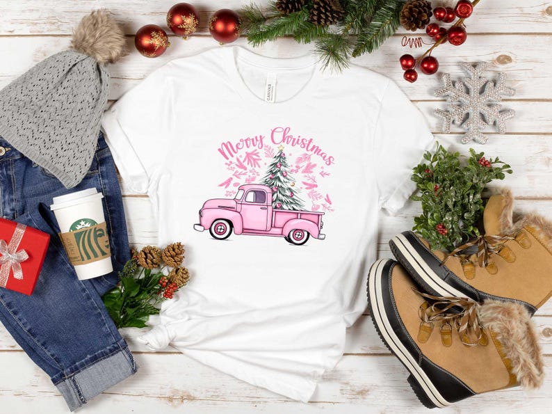 Christmas Tree Pink Truck Clipart: Retro Xmas Design (SVG PNG) - Etsy
