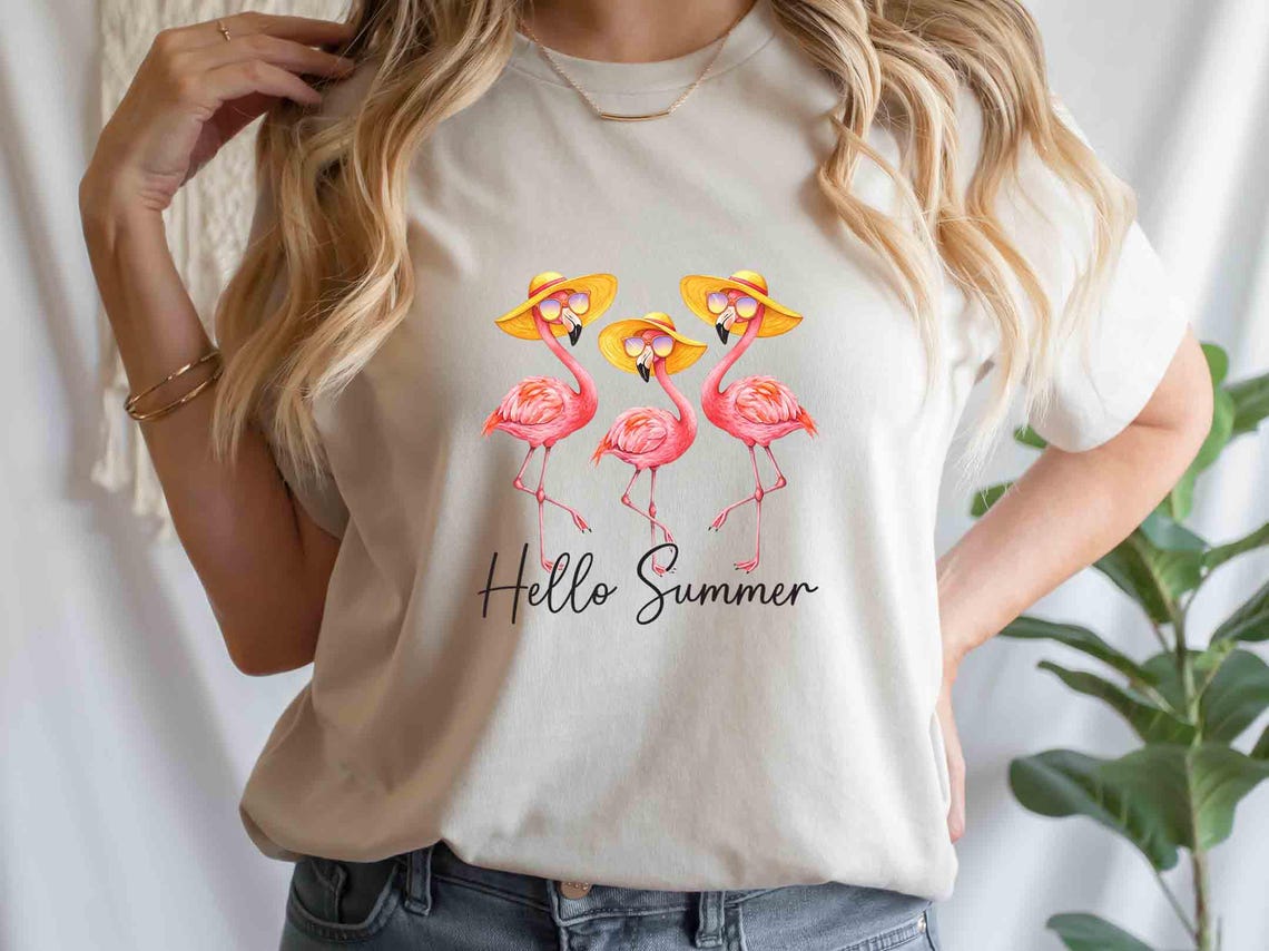 Hello Summer Flamingo PNG: Tropical Beach Clipart (digital Download - Etsy