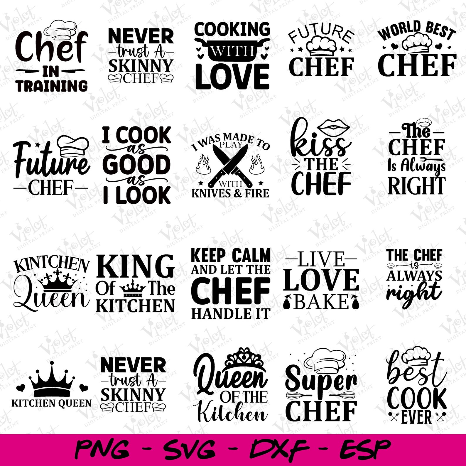Chef Quotes SVG Bundle: Funny Kitchen Clipart (digital Download) - Etsy