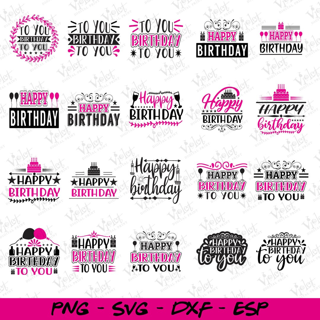 Happy Birthday SVG Bundle: Cake, Balloons, Party Designs (digital ...