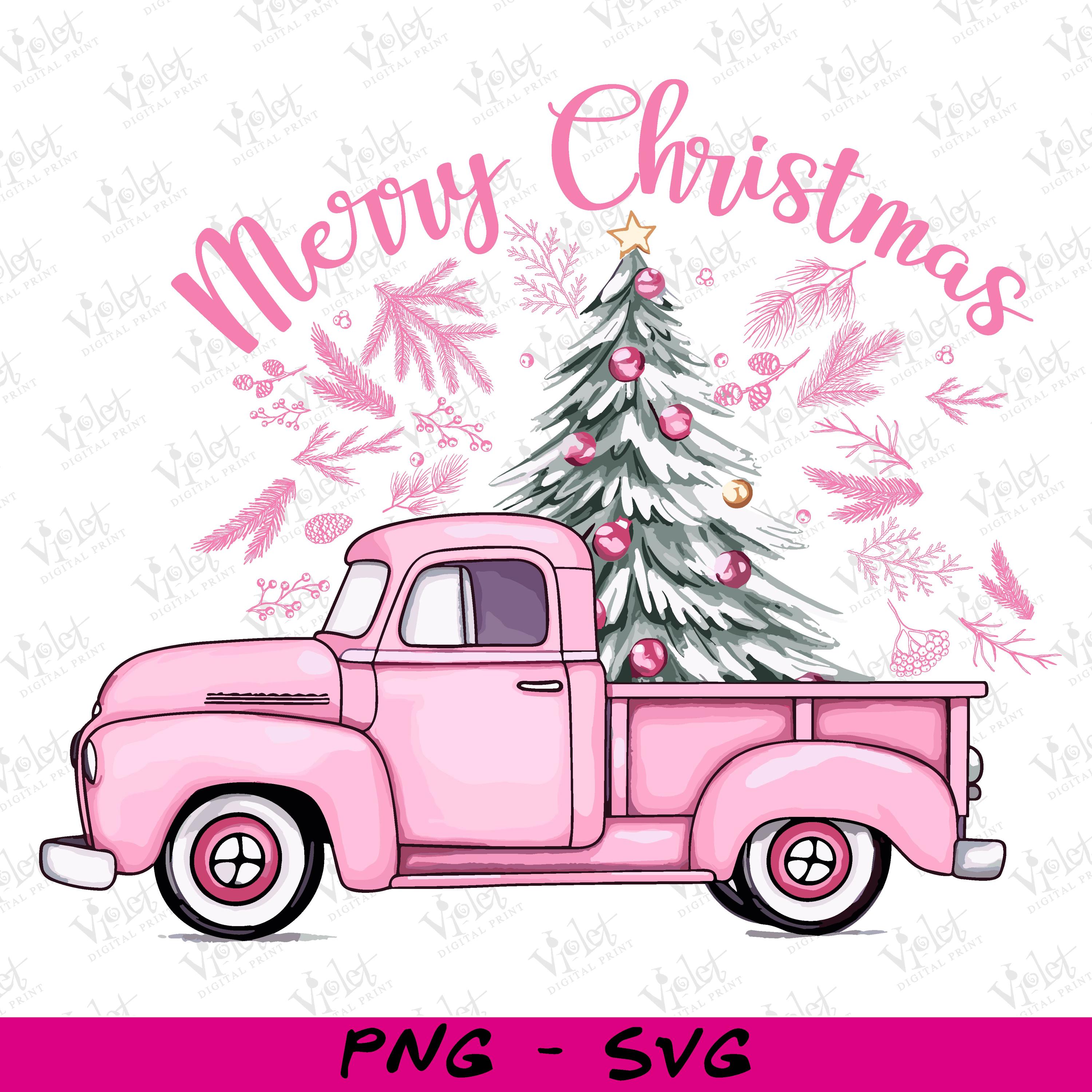 Christmas Tree Pink Truck Clipart: Retro Xmas Design (SVG PNG) - Etsy