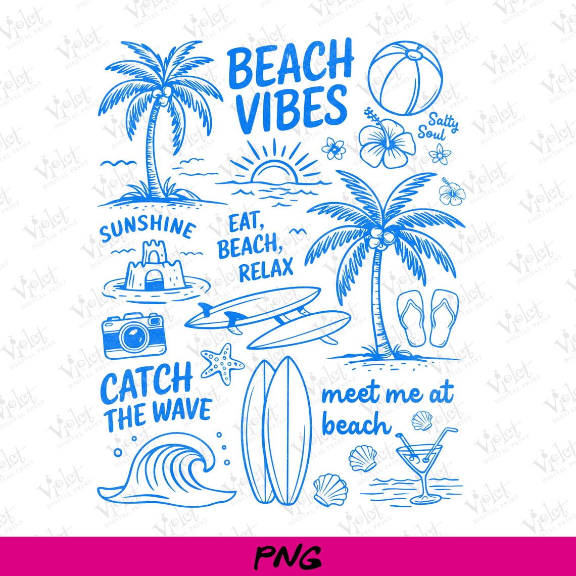 Beach Vibes Doodle Bundle: Summer Clipart PNG, Surf SVG - Etsy