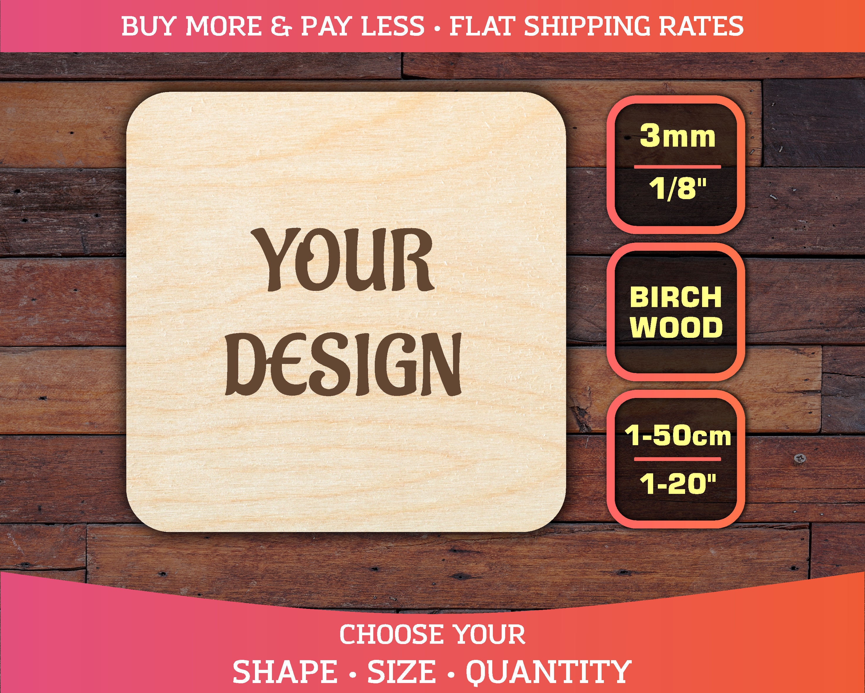 Wooden Square Shape for Craft and Decorations. 380cm 1-32inch Custom ...