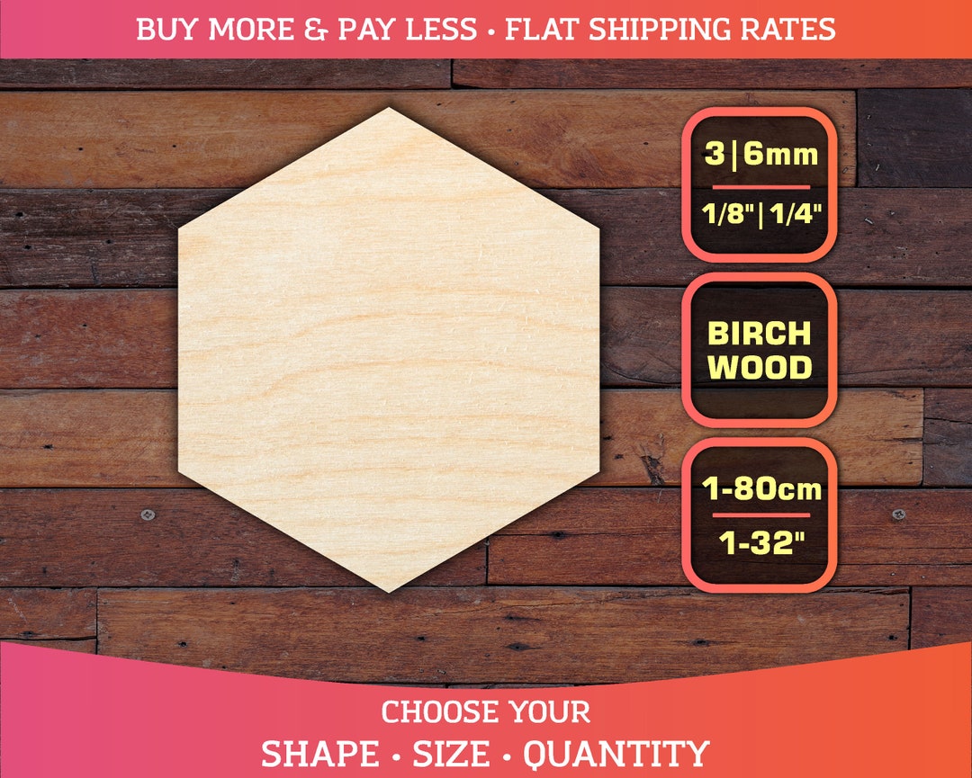 Wood Hexagon Shape for DIY Craft Projects, Birchwood Unfinished Hexagon ...