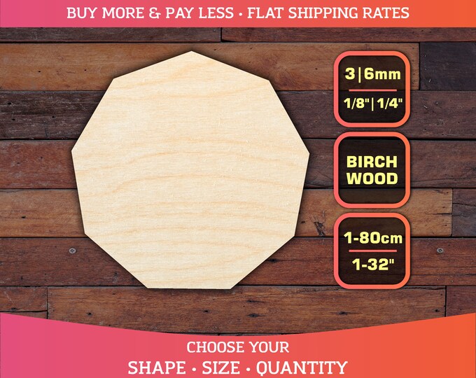 Wooden Nonagon Shape for Craft and Decorations. 380cm 1-32inch Custom ...