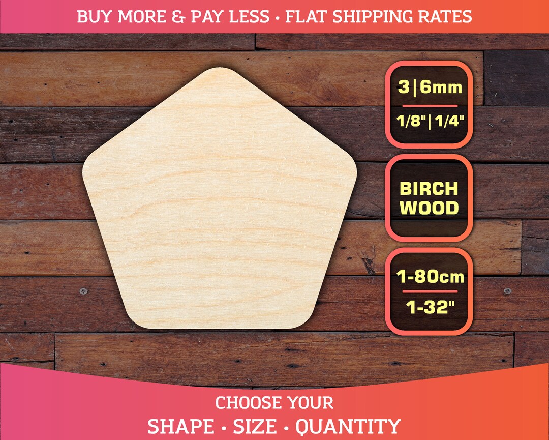 Wooden Pentagon Shape for Craft and Decorations. [3–80cm | 1-32inch ...