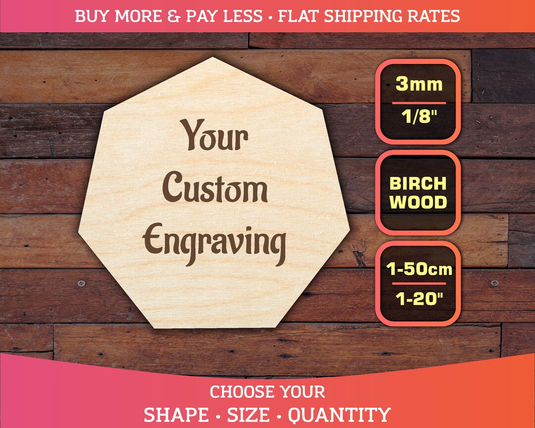 Wooden Heptagon Shape for Craft and Decorations. [3–80cm | 1-32inch ...