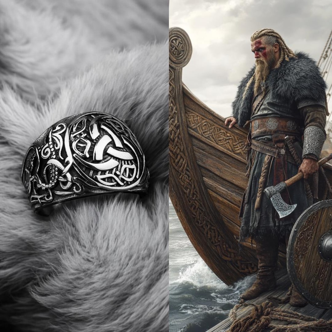 Viking Rune Ring for Men Stainless Steel Norse Dragon Knot Jewelry ...