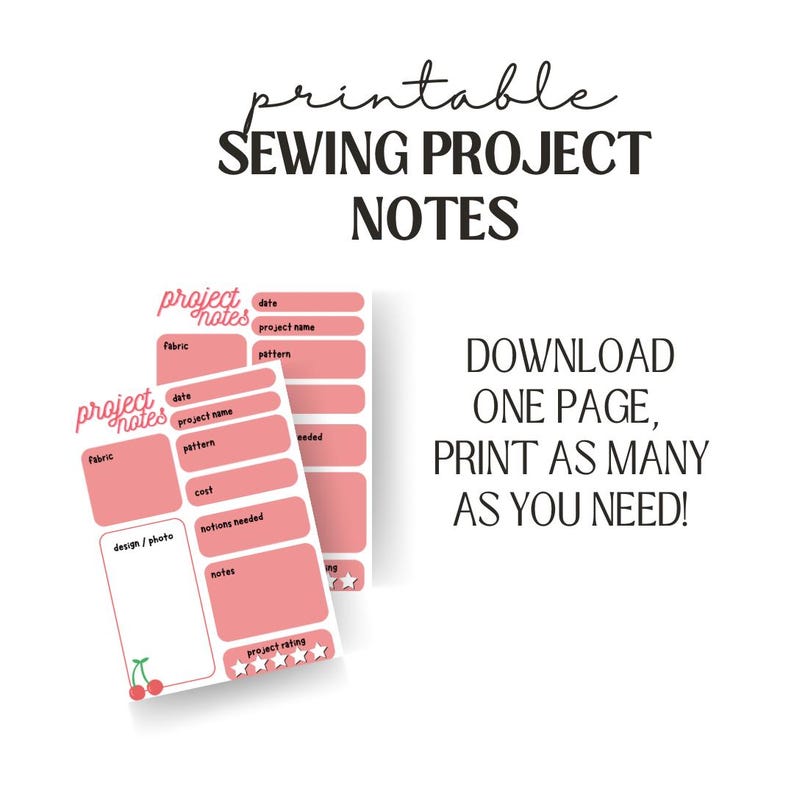 Sewing Project Notes Printable Template - Etsy