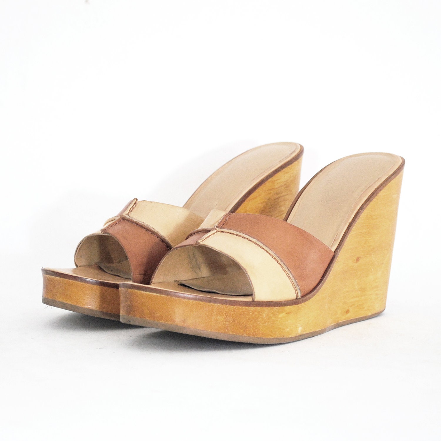 4 Inch Solid Wood Patchwork Platform Slip on Clogs 8 7.5. - Etsy