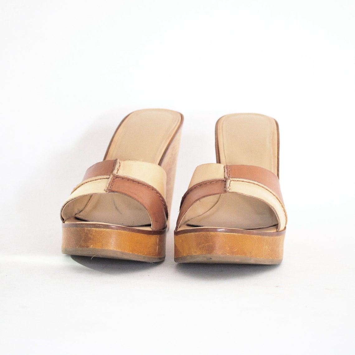4 Inch Solid Wood Patchwork Platform Slip on Clogs 8, 7.5. Made in ...