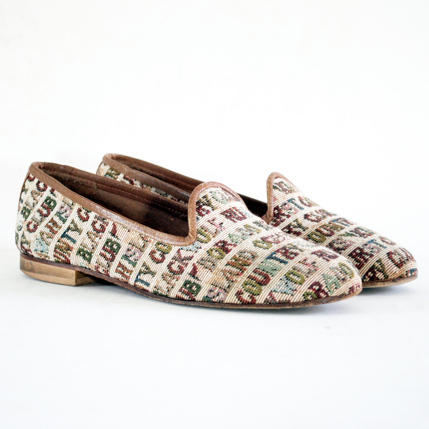 Country Club Graphic Novelty Loafers Stacked Wooden Heel Flats 7.5 - Etsy