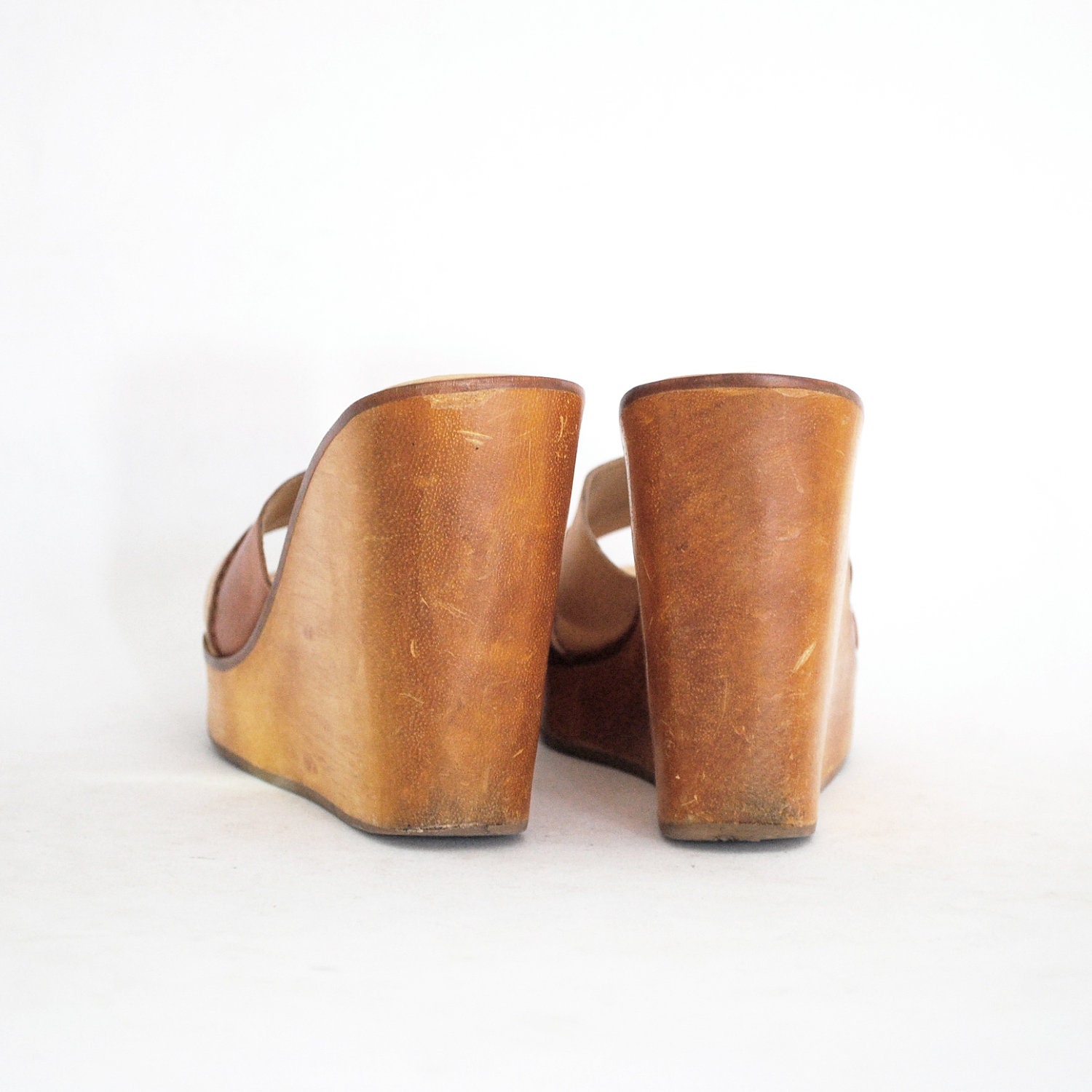 4 Inch Solid Wood Patchwork Platform Slip on Clogs 8, 7.5. Made in ...