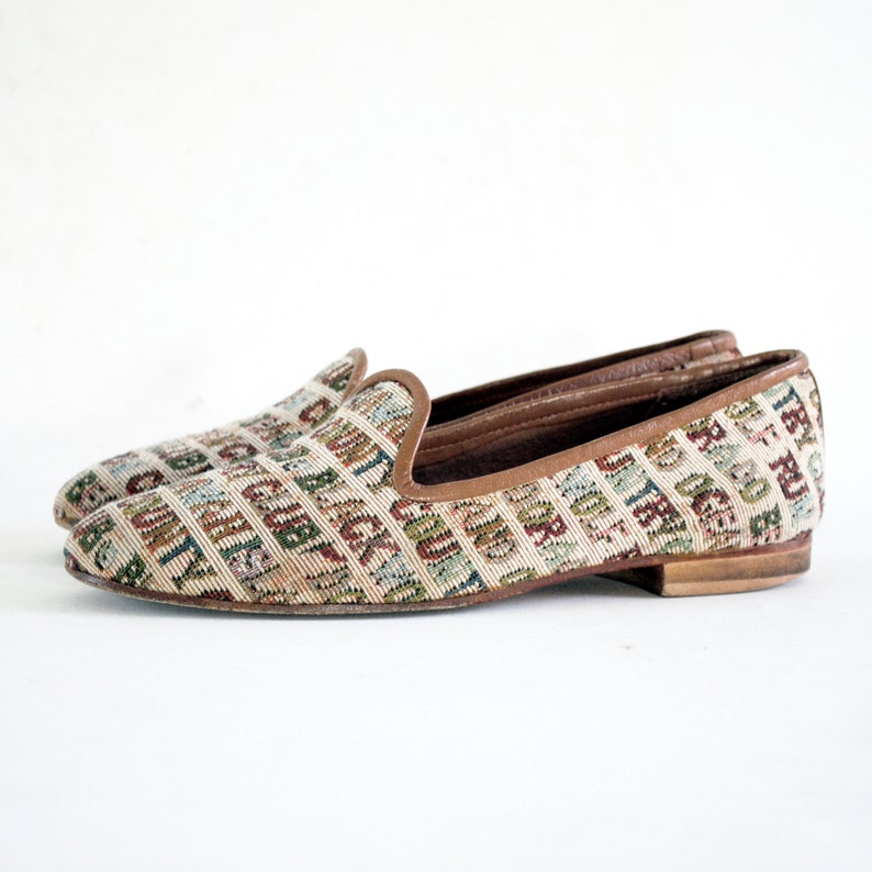 Country Club Graphic Novelty Loafers Stacked Wooden Heel Flats 7.5 - Etsy