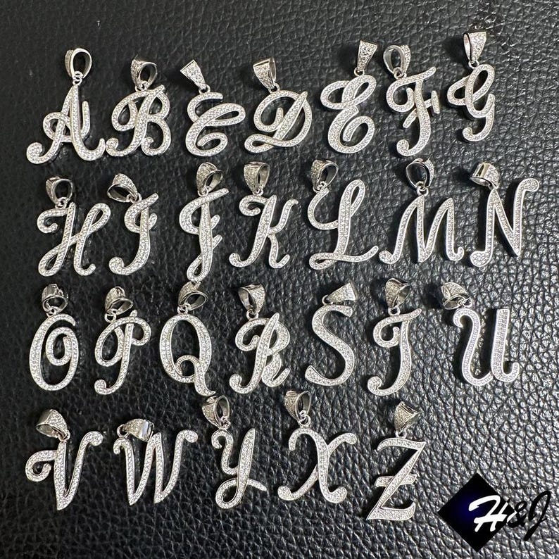 925 Sterling Silver Bling CZ 26 Initial Letters Pendant*s175 With FREE ...