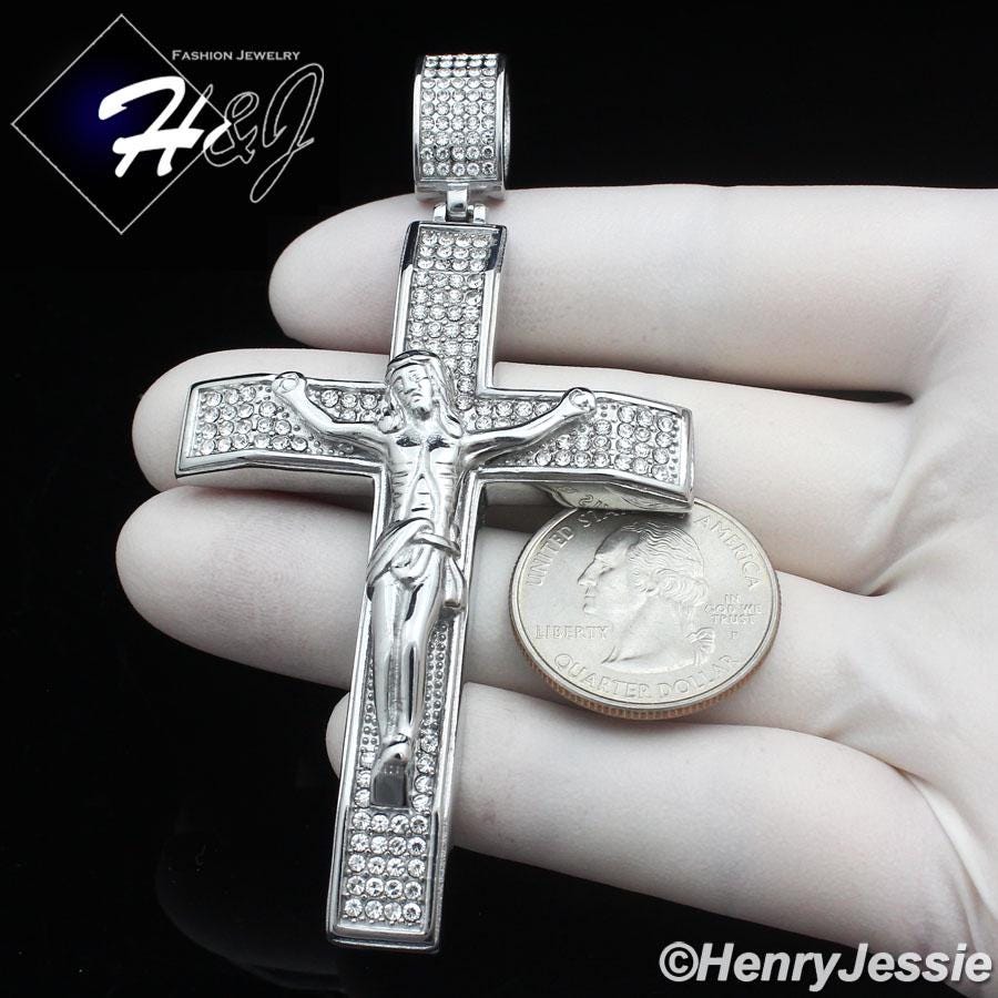 18-40"men Stainless Steel 5mm Silver Box Link Chain Big ICY CZ Jesus ...