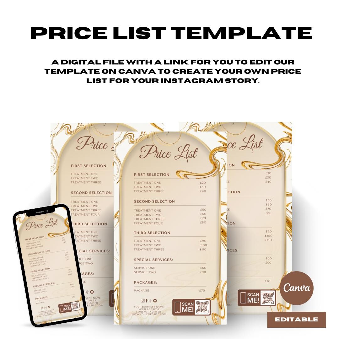 Gold Editable Beauty Business Price List - Etsy