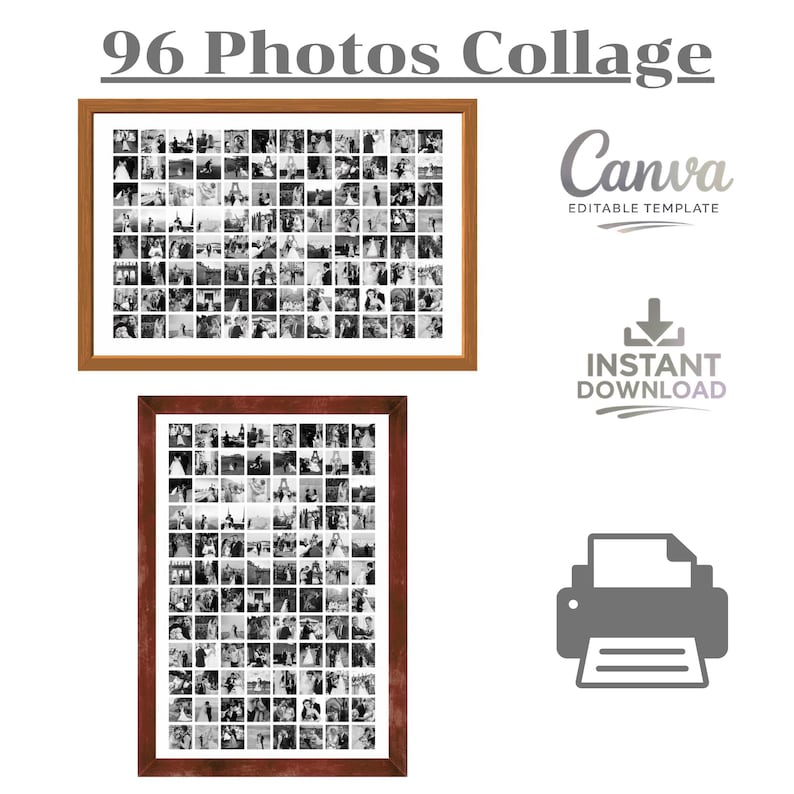96 Photo Collage Template, Modern Grid Design (digital Download Canva ...